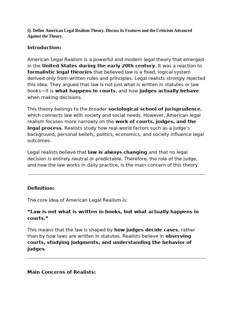 American Legal Realism: Theory and Critique | PDF | Jurisprudence ...