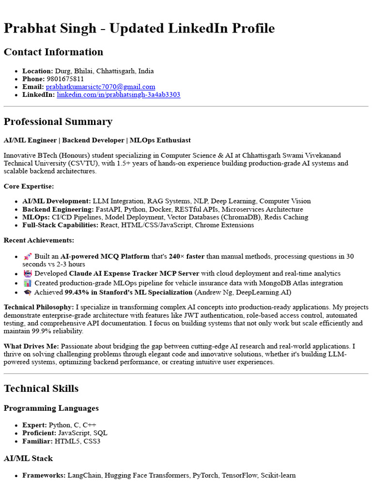 Prabhat Singh: AI/ML Engineer Profile | PDF | Artificial Intelligence ...