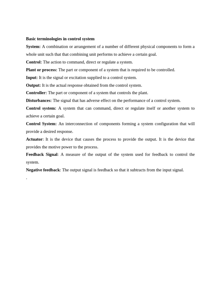 Control System Terminology Explained | PDF