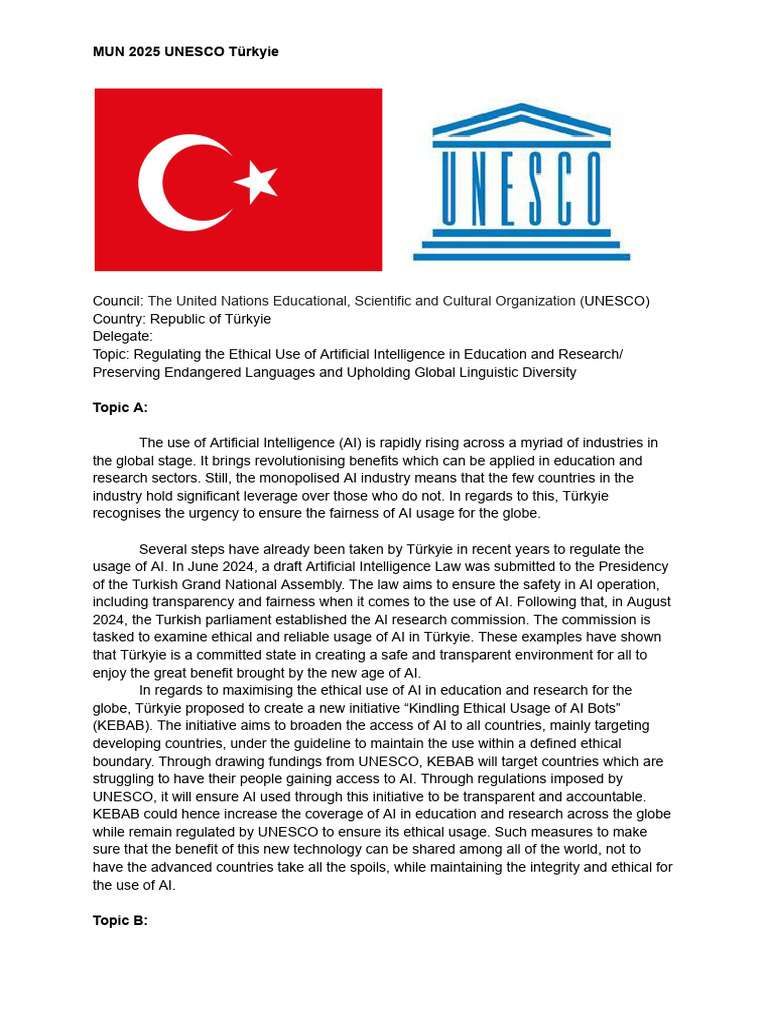 Mun UNESCO Turkyie 4 Position Paper | PDF | Artificial Intelligence ...