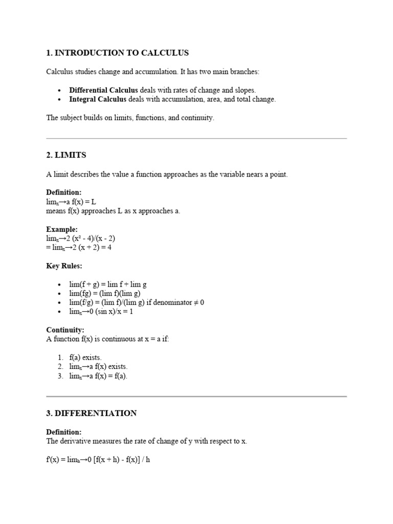 Introduction To Calculus Notes | PDF | Derivative | Calculus