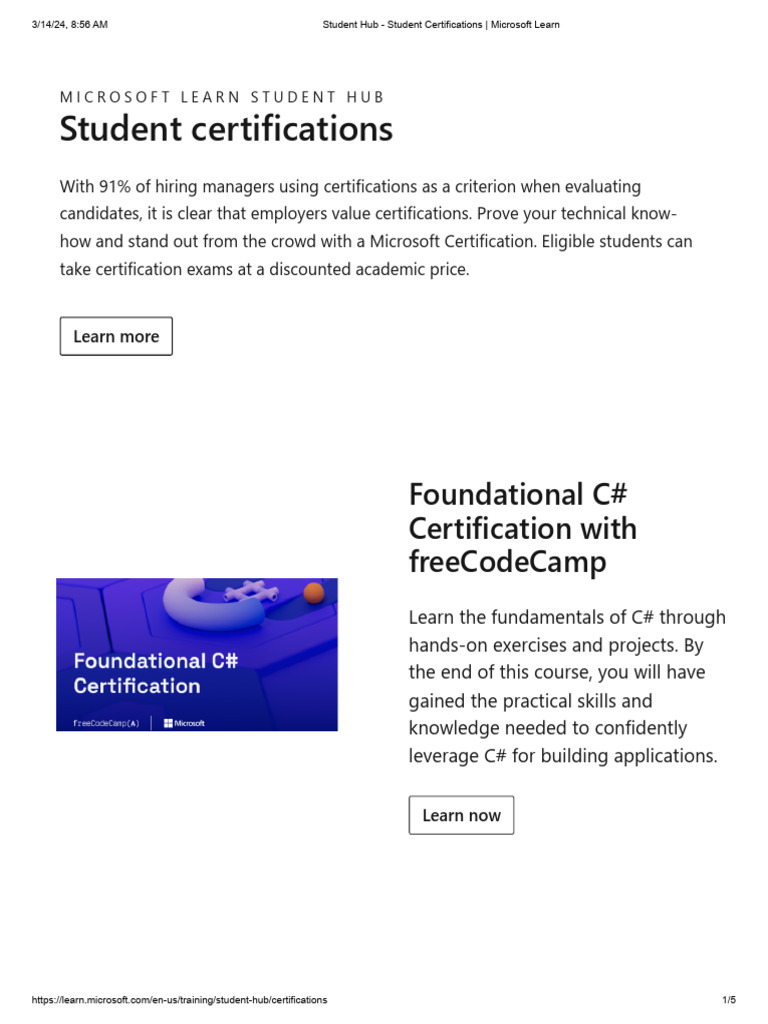 Microsoft Learn Student Hub - Student Certifications | PDF | Microsoft Azure | Artificial ...