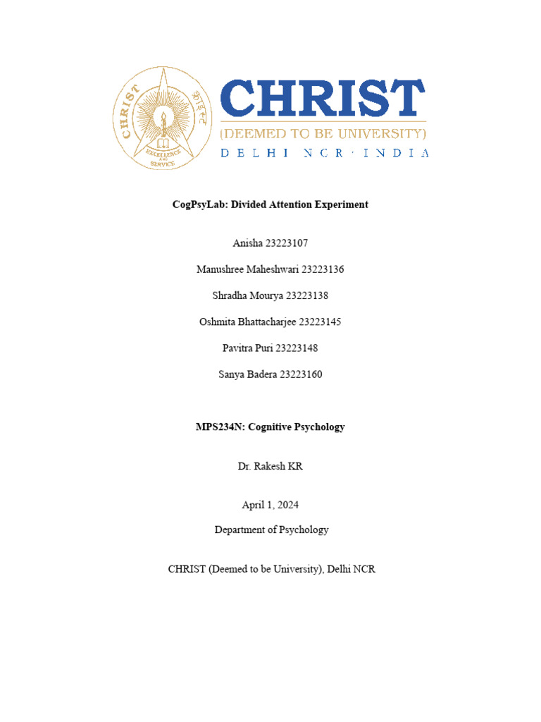 Divided Attention in Cognitive Psychology Experiment | PDF | Attention ...