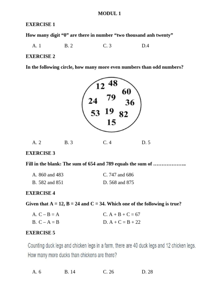 Math Exercises for Number Concepts | PDF