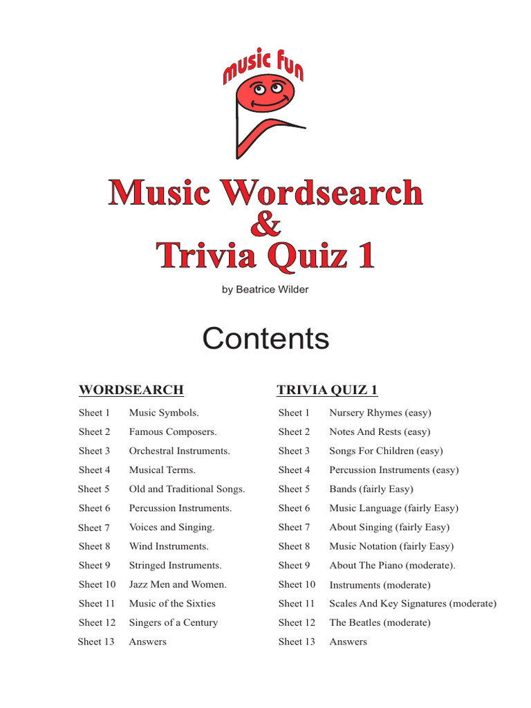 Music Wordsearch and Trivia Quiz | PDF | Songs | Tempo