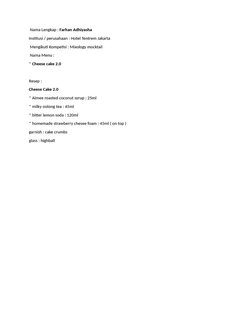 Adima Xtravaganza - Farhan Adhiyasa Recipe | PDF