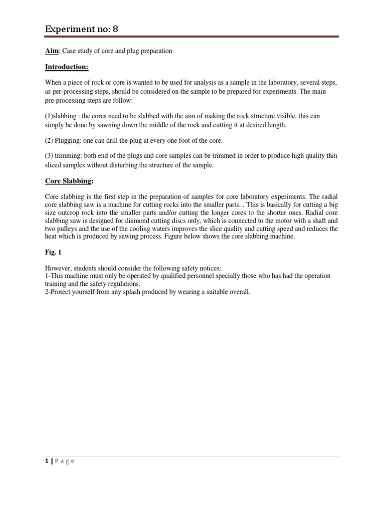 Core and Plug Preparation Methods | PDF | Belt (Mechanical) | Drill