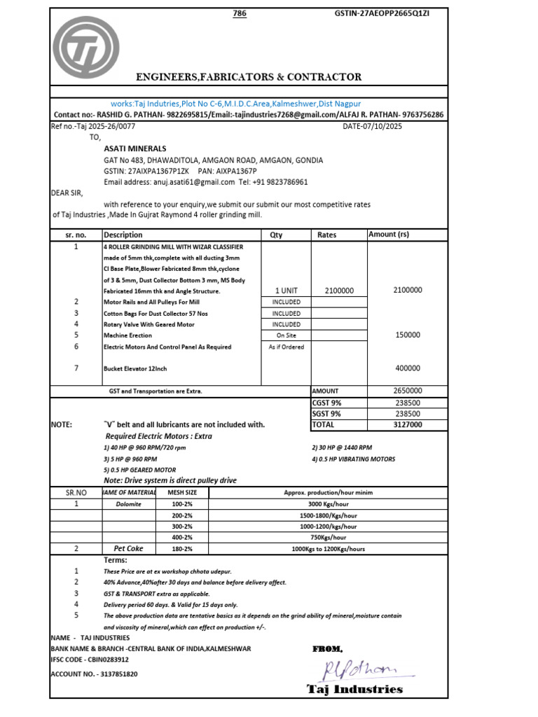 Asati Mineral 4 Roller Reymond Mill 0077 | PDF | Mechanical Engineering ...