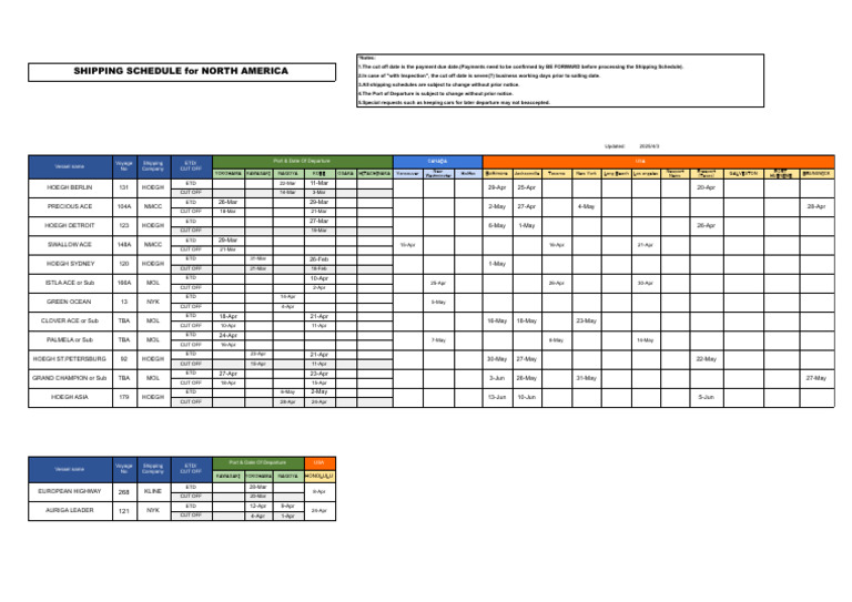 North America Shipping Schedule 2025 | PDF | Ships | Water Transport