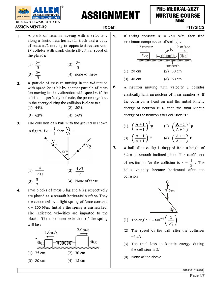 Assignment Phy Mna Com SC | PDF | Collision | Force