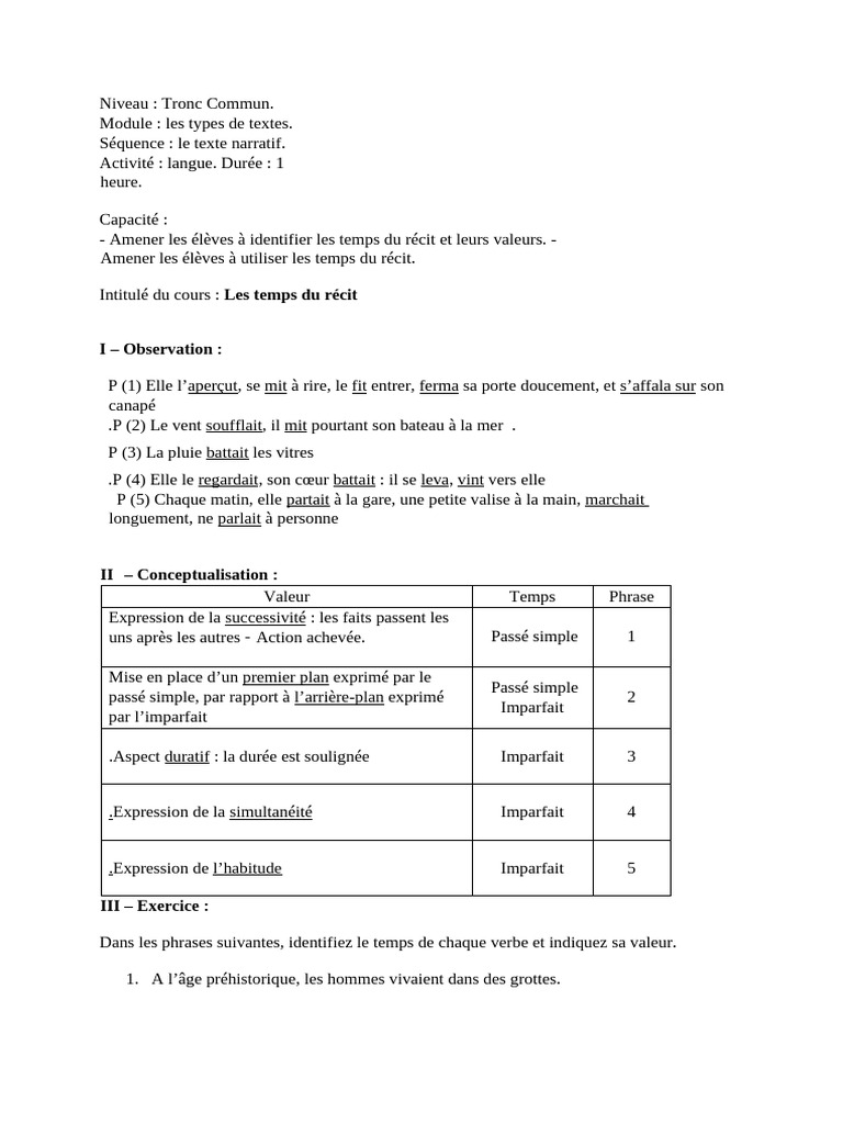 Les temps du récit en texte narratif | PDF