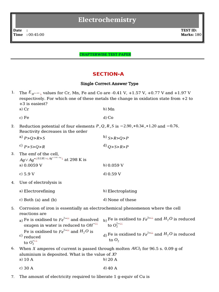 Chapter 3 Electrochemistry | PDF | Anode | Redox