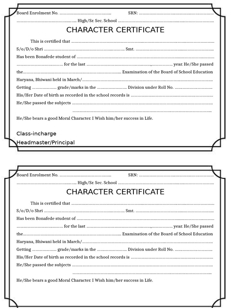 School Character Certificate Template | PDF