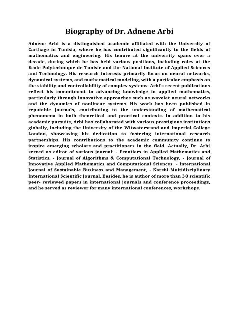 Biography of Dr. Adnene Arbi | PDF