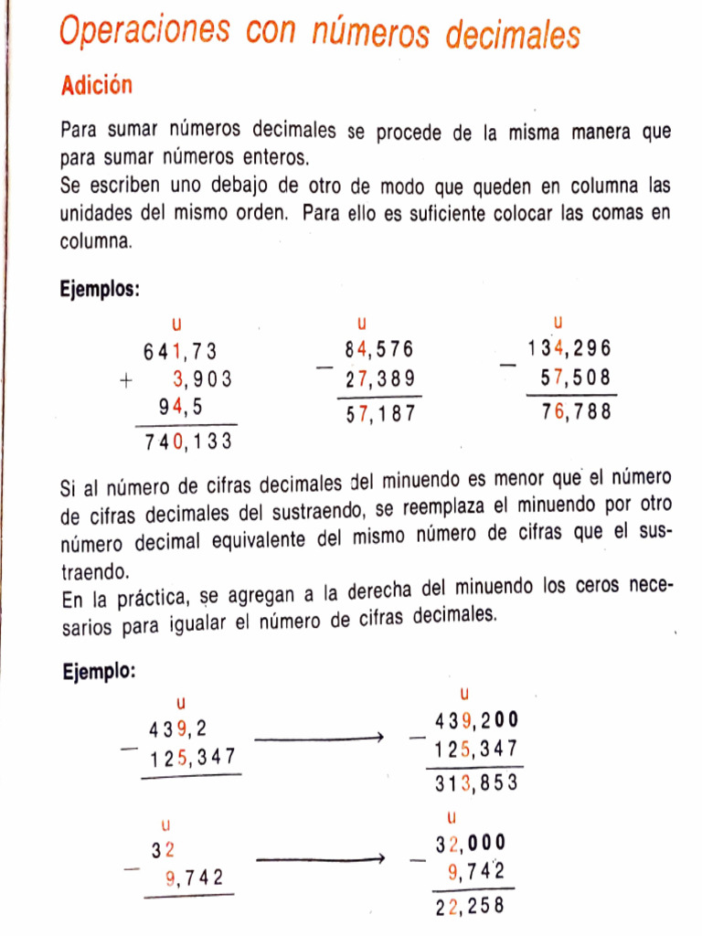 Operaciones Básicas con Números Decimales | PDF | División (Matemáticas ...