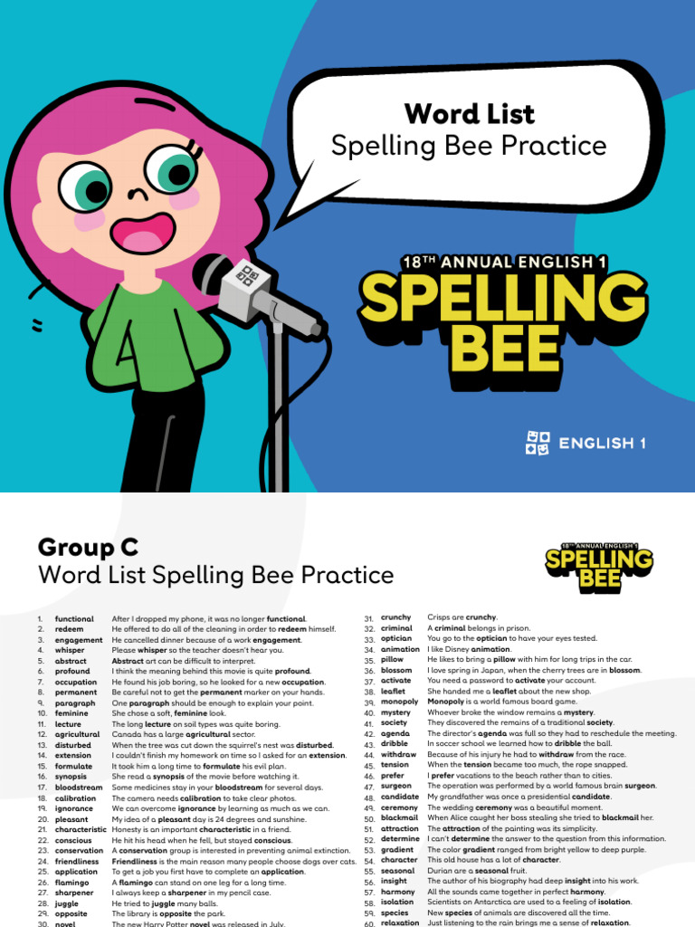 Word List Spelling Bee Practice Group C | PDF