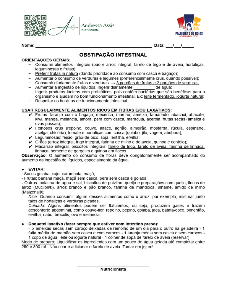 Obstipação Intestinal | PDF | Legumes | Fibra alimentar