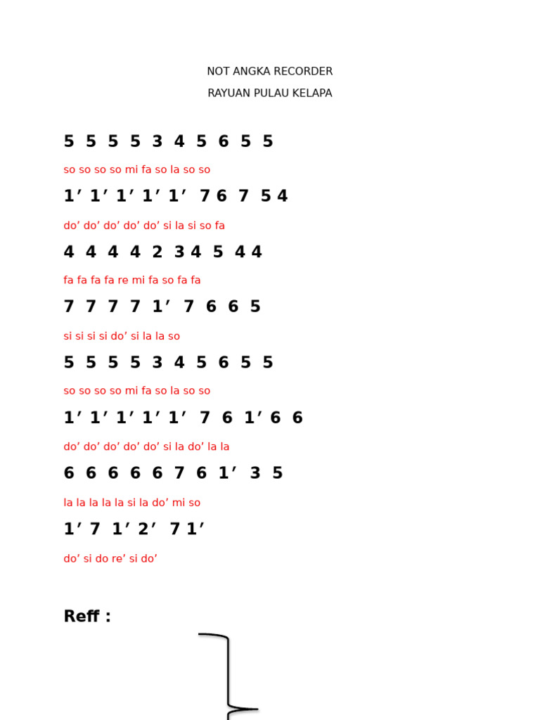 Not Angka Recorder Rayuan Pulau Kelapa | PDF
