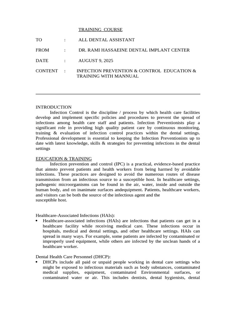 Infection Control Training for Dental Assistants | PDF | Vaccines ...