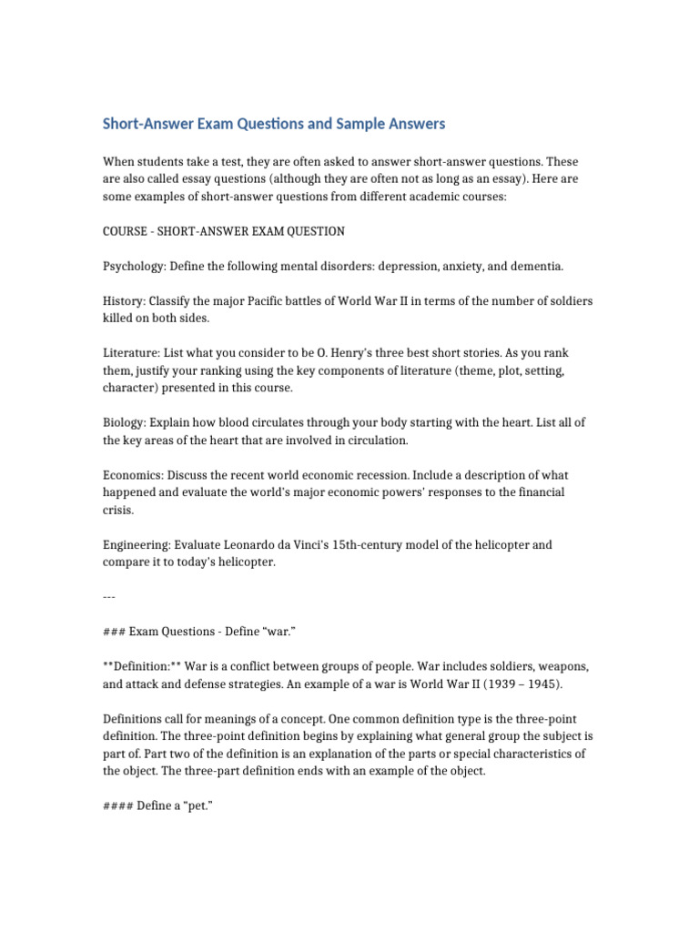 Short Answer Exam Questions | PDF | Turbine | Essays
