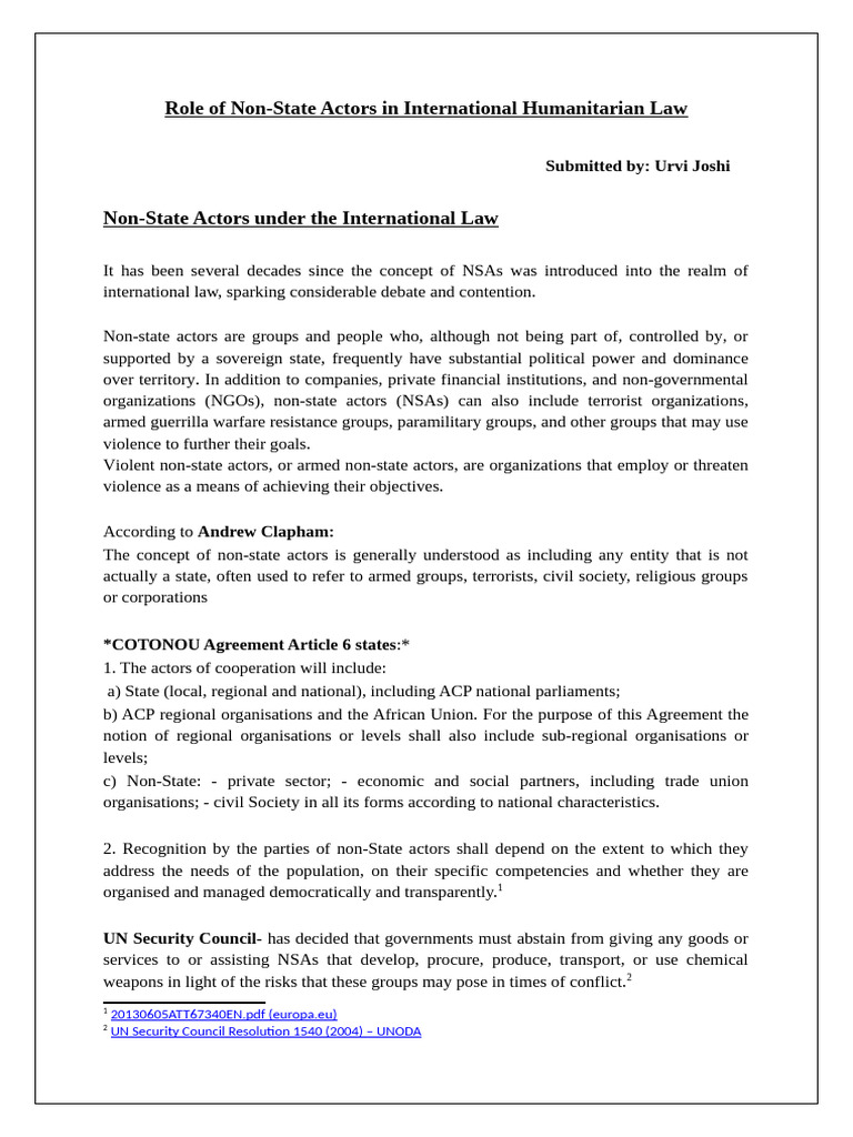 Role of Non State Actors in International Humanitarian Law | PDF ...