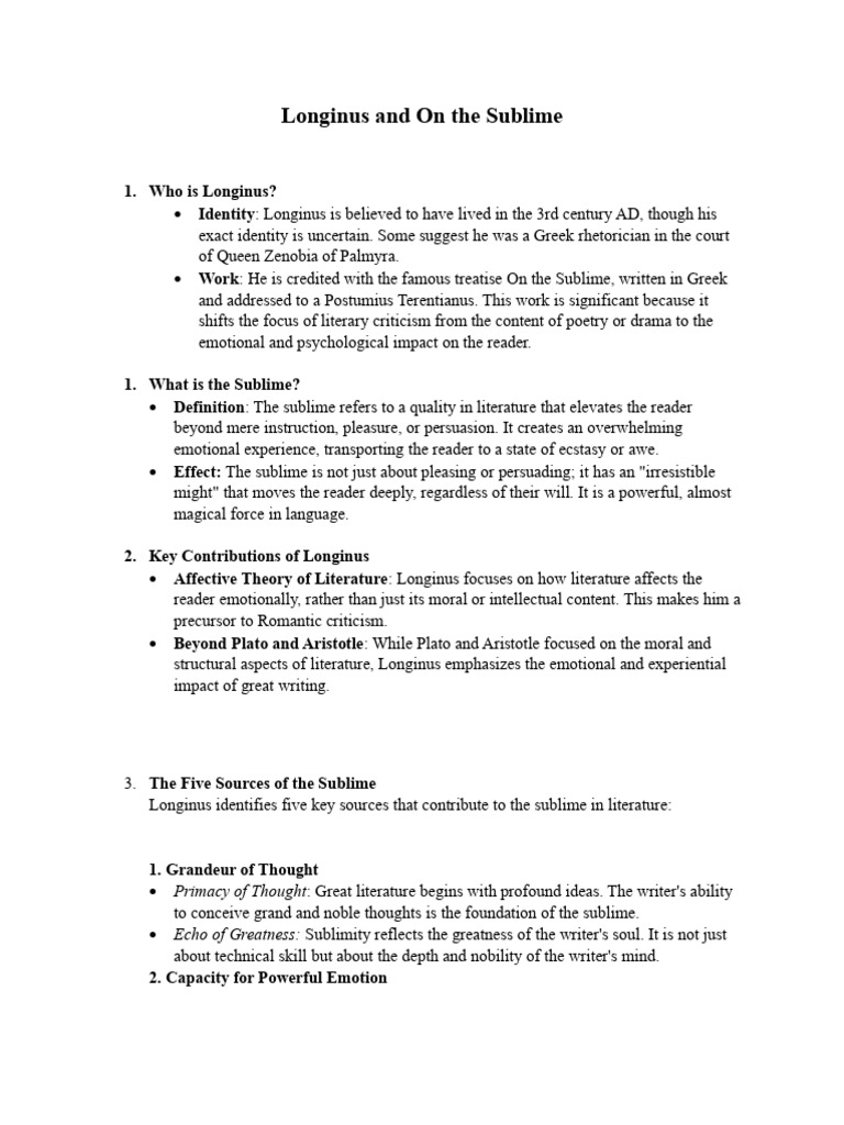 Longinus: Exploring the Sublime in Literature | PDF | Liberal Arts ...