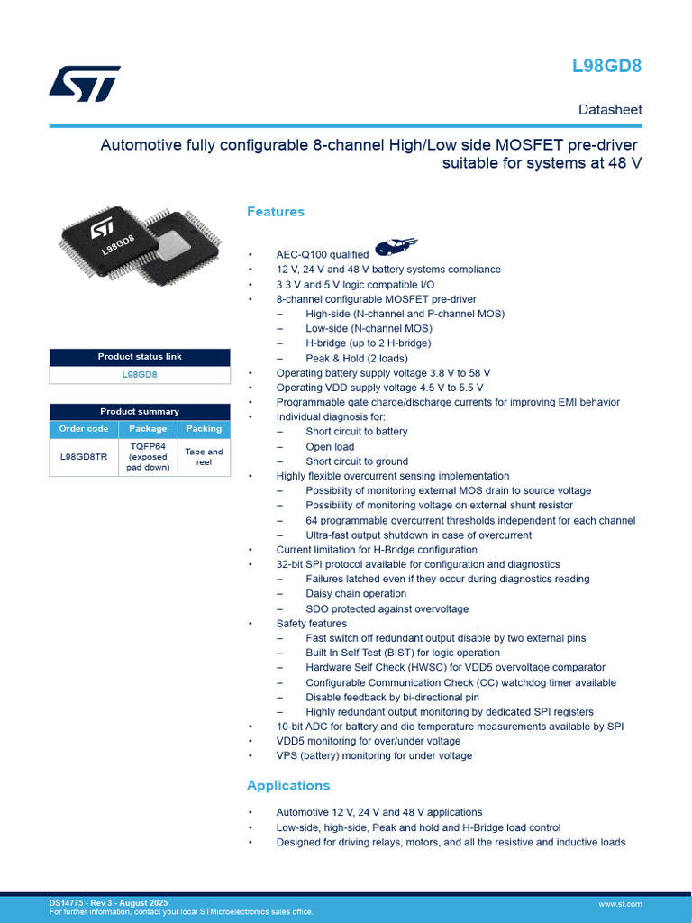 Automotive Fully Configurable 8-Channel High/Low Side MOSFET Pre-Driver ...