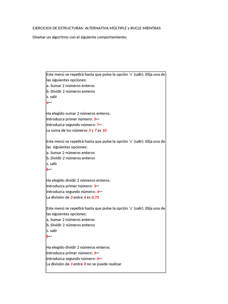 IIN UD3 Instrucciones de Control - ejerCICIO Aleternativa Multiple y Bucle Mientras | PDF ...