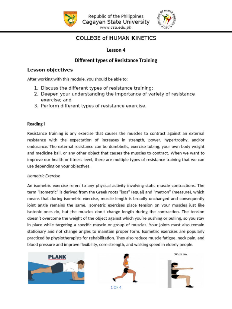 Types of Resistance Training Explained | PDF | Strength Training ...