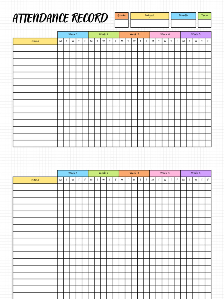 Student Attendance Record Landscape in White Colourful Hand Drawn Style ...
