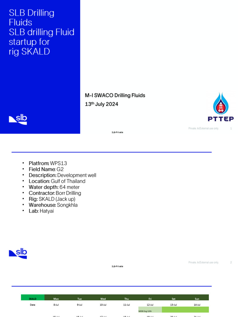 SLB Drilling Fluids Startup For Rig SKALD - 13072024 | PDF