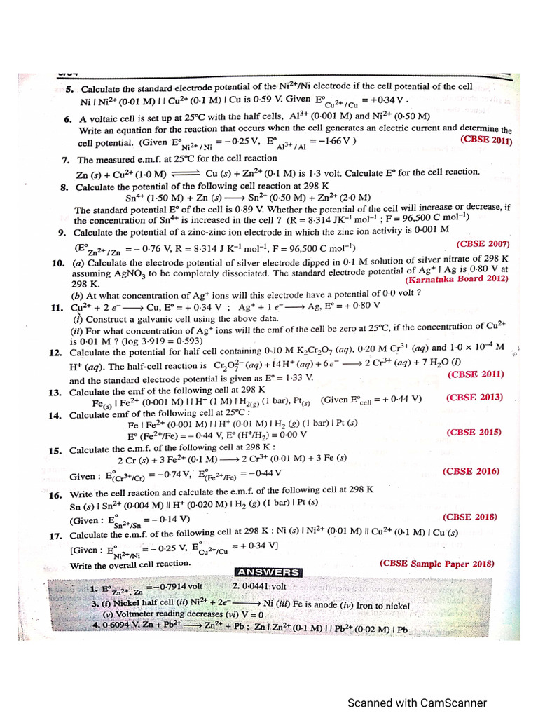 Problems Related To Nernst Equation | PDF