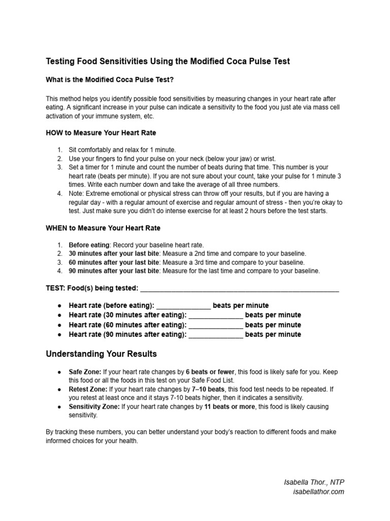 Modified Dr. Coca Pulse Sensitivity At-Home Test | PDF | Heart Rate | Pulse
