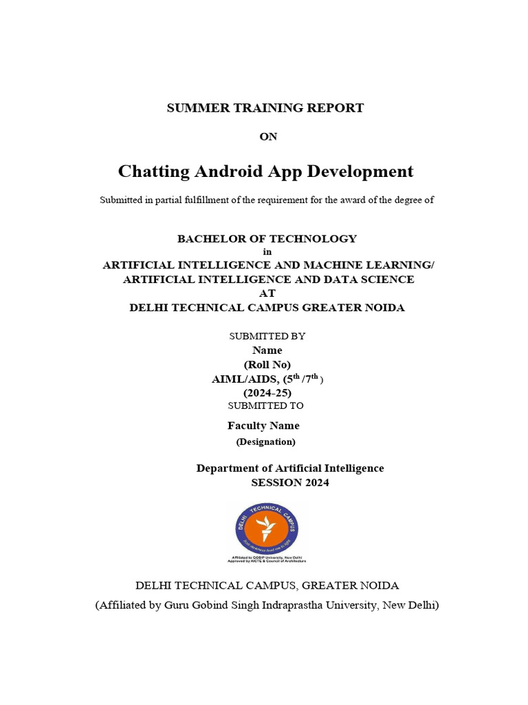 Summer Training Report Format | PDF | Mobile App | Android (Operating ...