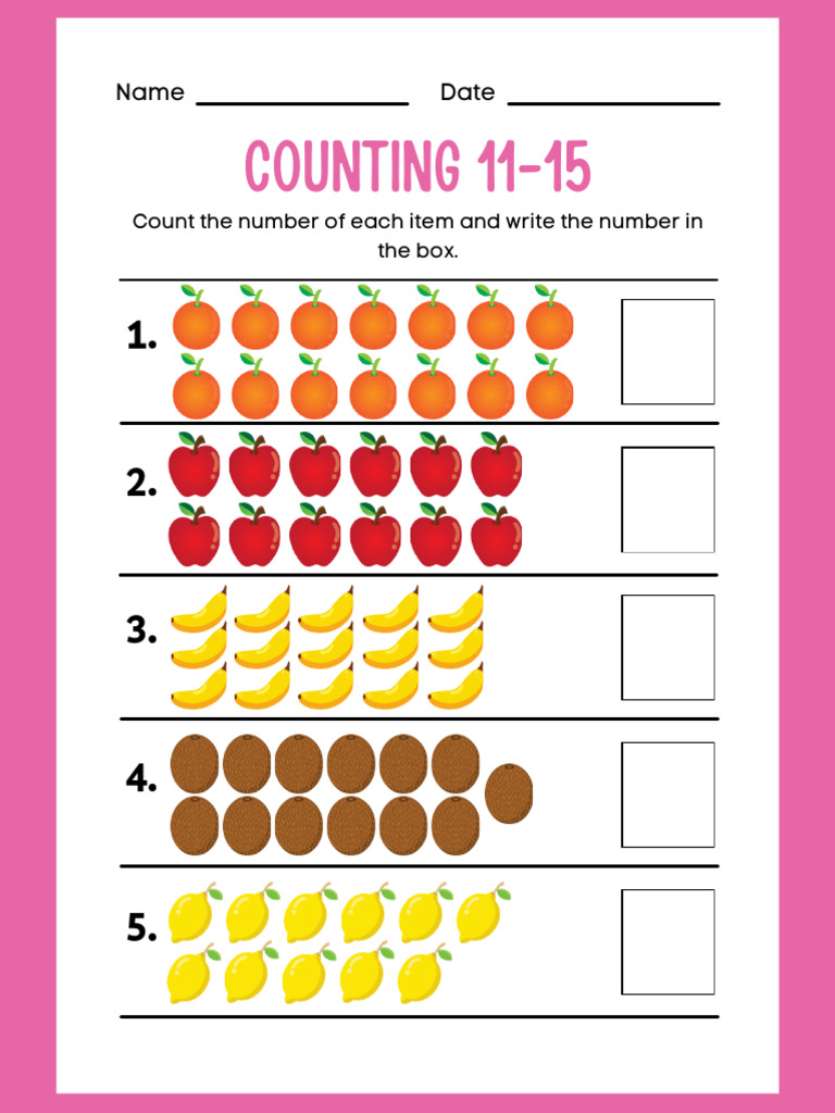 Counting Numbers Kindergarten Worksheet in Colourful Illustrative Style ...