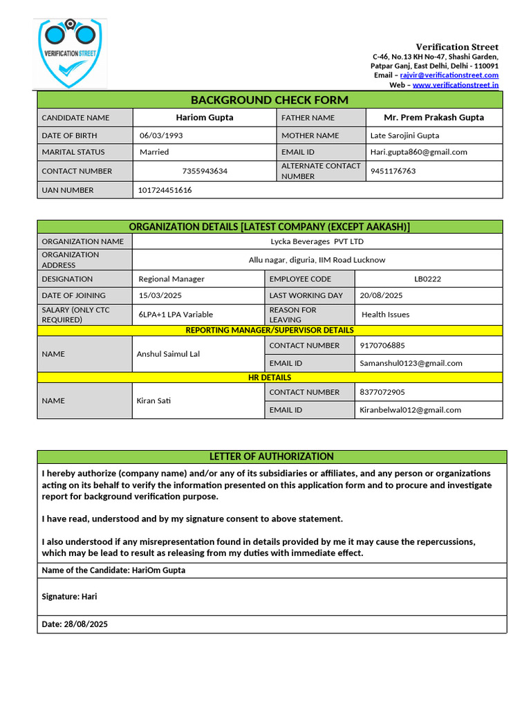 Background Check Form-Only Employment | PDF | Business