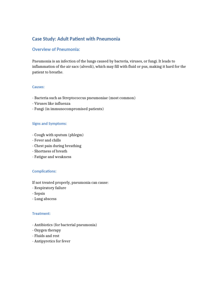 Case Study Pneumonia With Explanation | PDF | Pneumonia | Medical ...