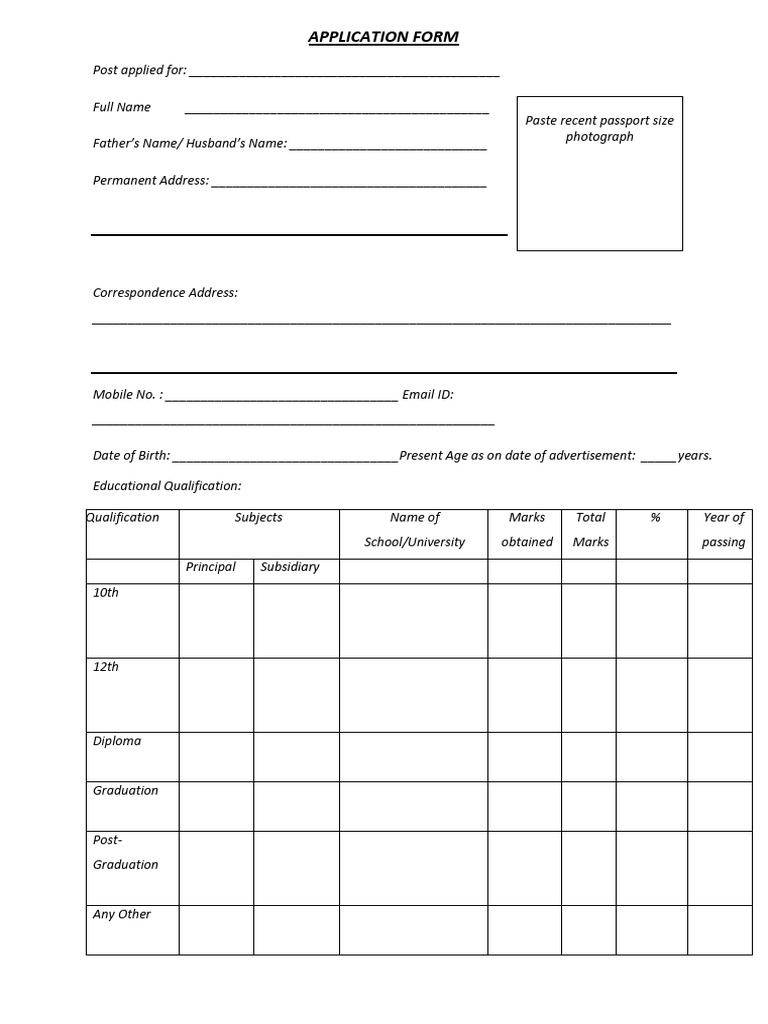 Job Application Form Template | PDF