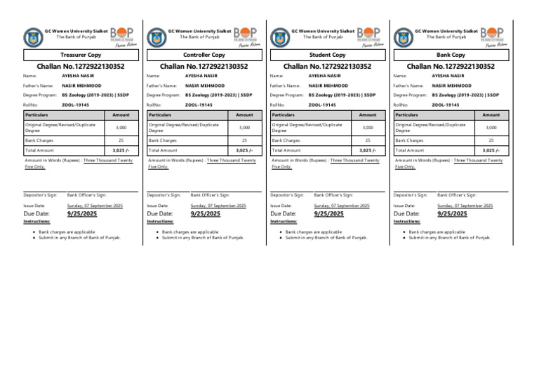 AYESHA NASIR - Challan - Form - of - Original Degree - Revised ...