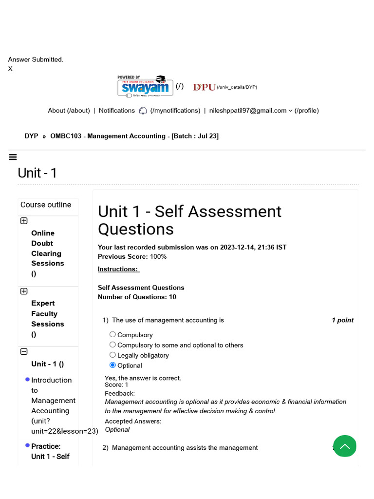 Self Assessment Question & Answers of OMBC 103 | PDF | Debits And ...