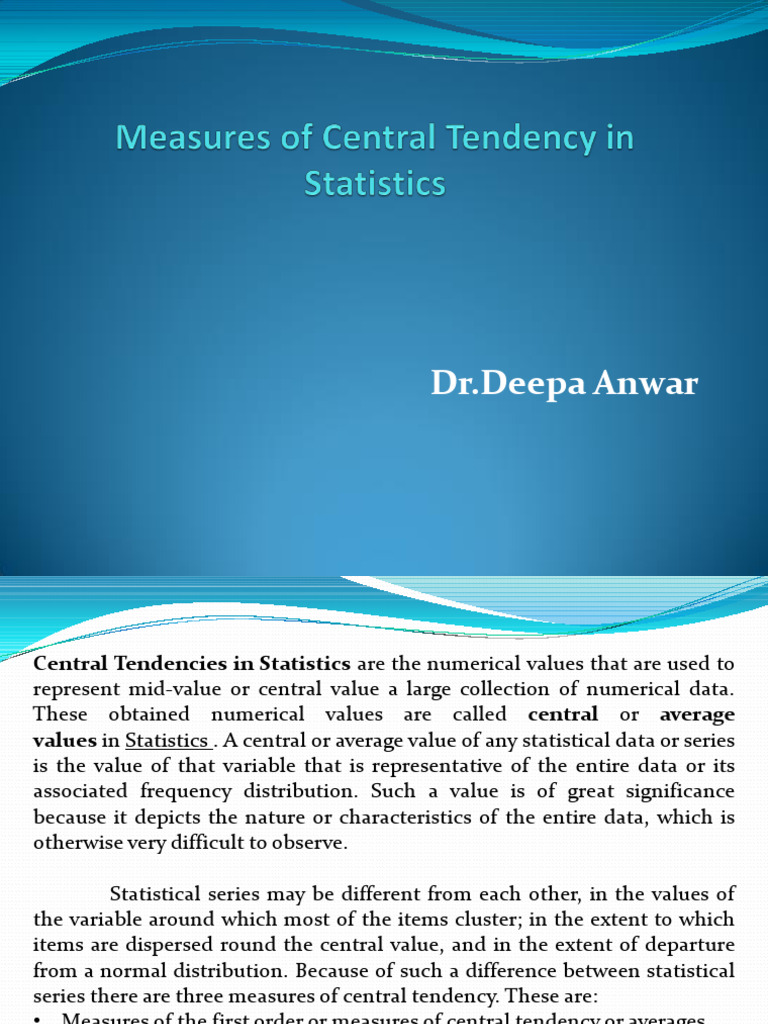 Measures of Central Tendency in Statistics | PDF | Mean | Mode (Statistics)