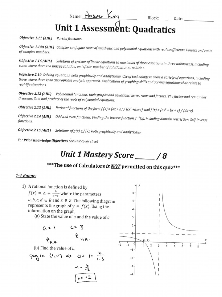 14a. Unit 1 Assessment - End of Unit - Version Practice - Answer Key | PDF