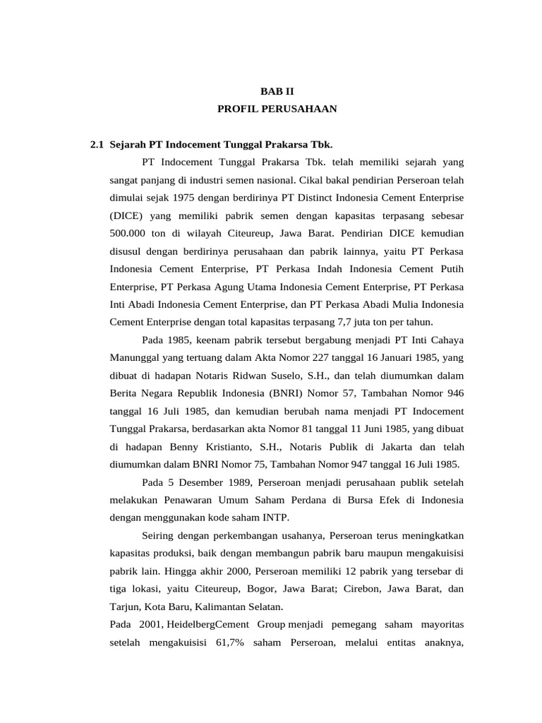 Sejarah dan Profil PT Indocement Tbk. | PDF