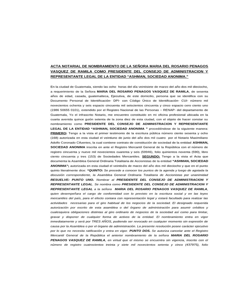 Acta Nombramiento Ashman 2018 | PDF