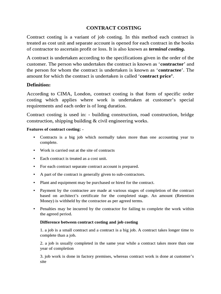 Contract Costing Overview and Details | PDF | Debits And Credits | Cost