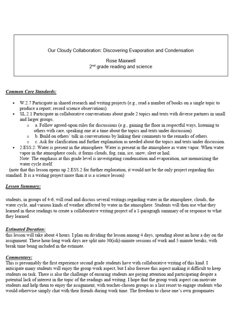 Collaborative Writing on Water Cycle | PDF | Reading Comprehension ...