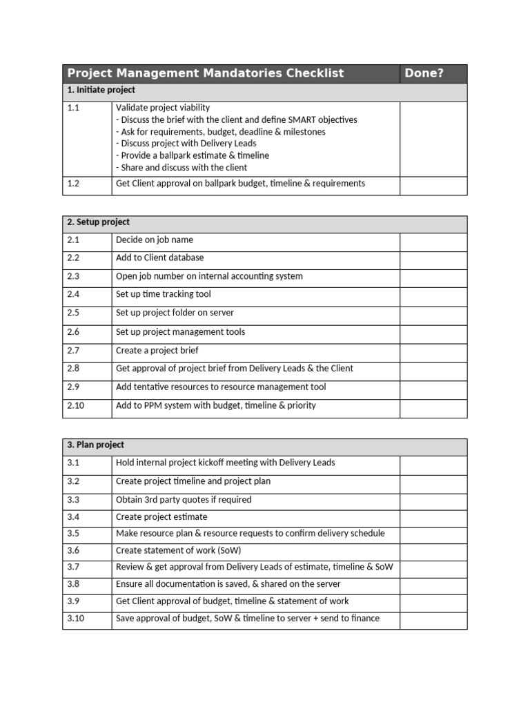 Project Checklist Expanded | PDF | Project Management | Business