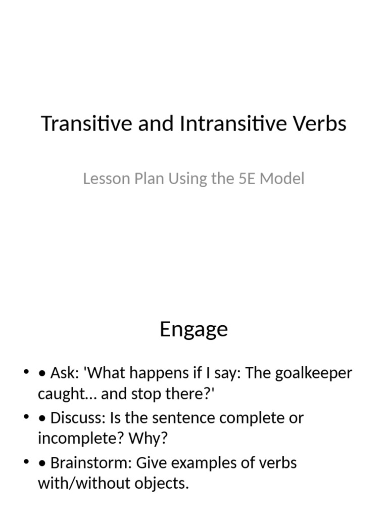 Transitive Intransitive Verbs 5E | PDF