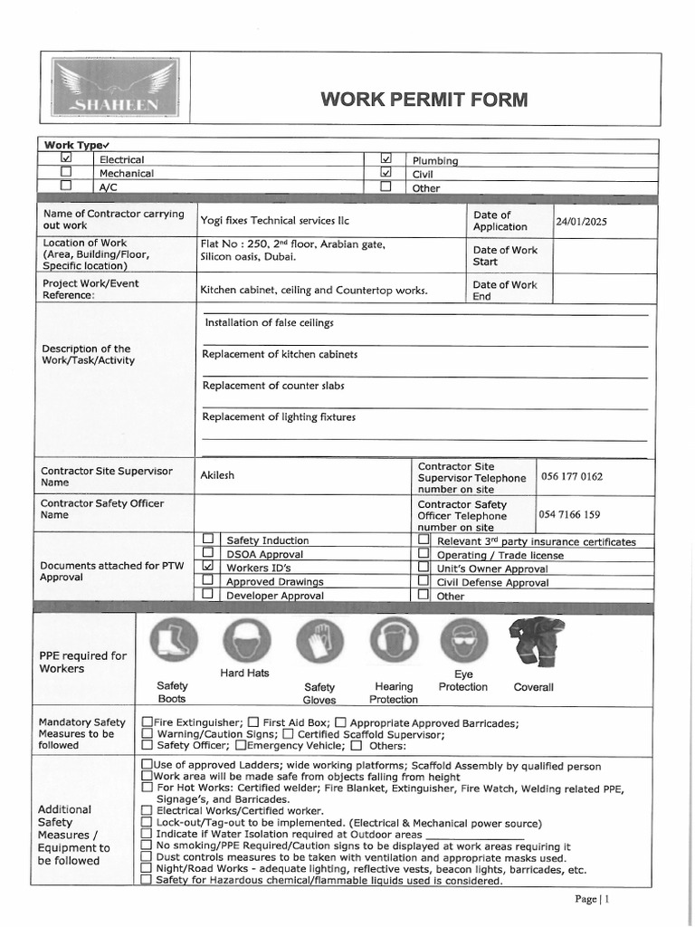 Work Permit Form Arabian Gates | PDF