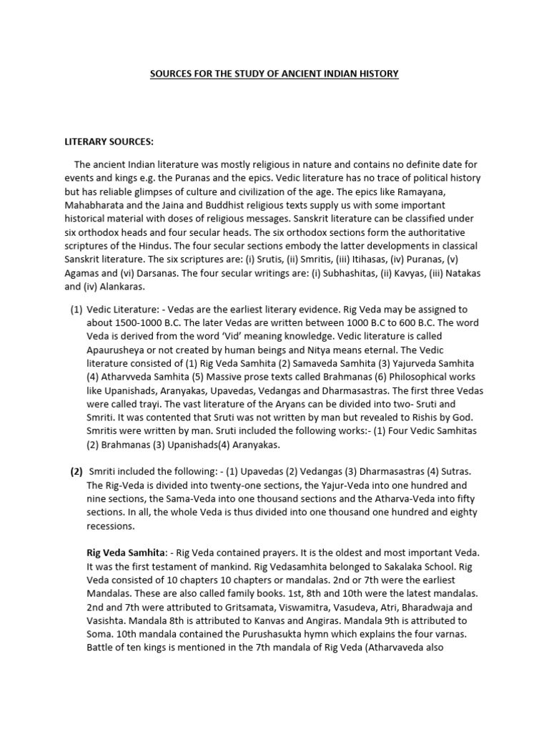 Ancient Indian History Literary Sources | PDF | Vedas | Upanishads